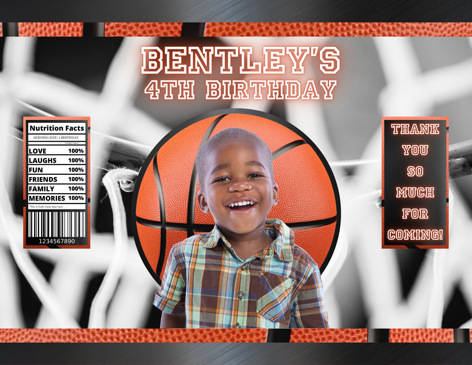 Basketball Birthday Party Template Bundle, Basketball Chip Bag & Water ...