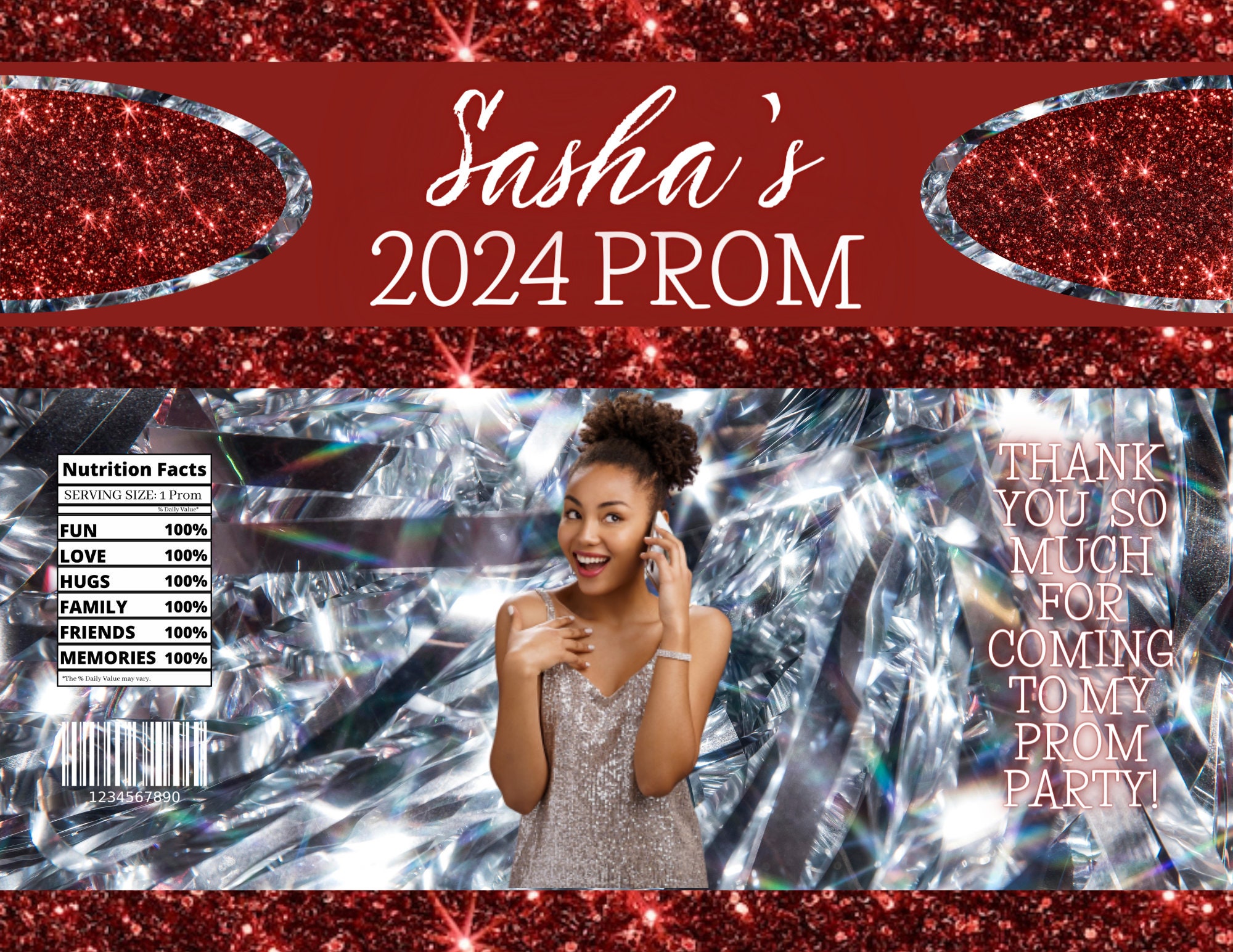 Red Prom Party Chip Bag, Water Bottle Labels & Candy Bar Wrapper ...