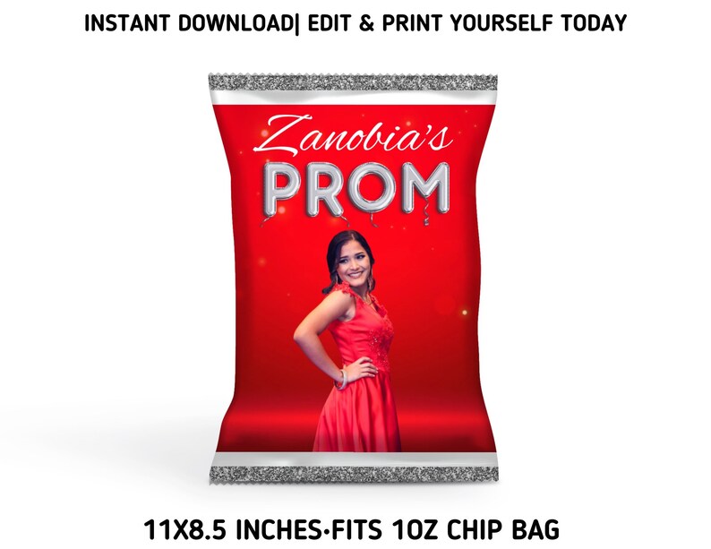 Red and Silver Prom Party Template Bundle, 2024 Prom Chip Bag & Water ...