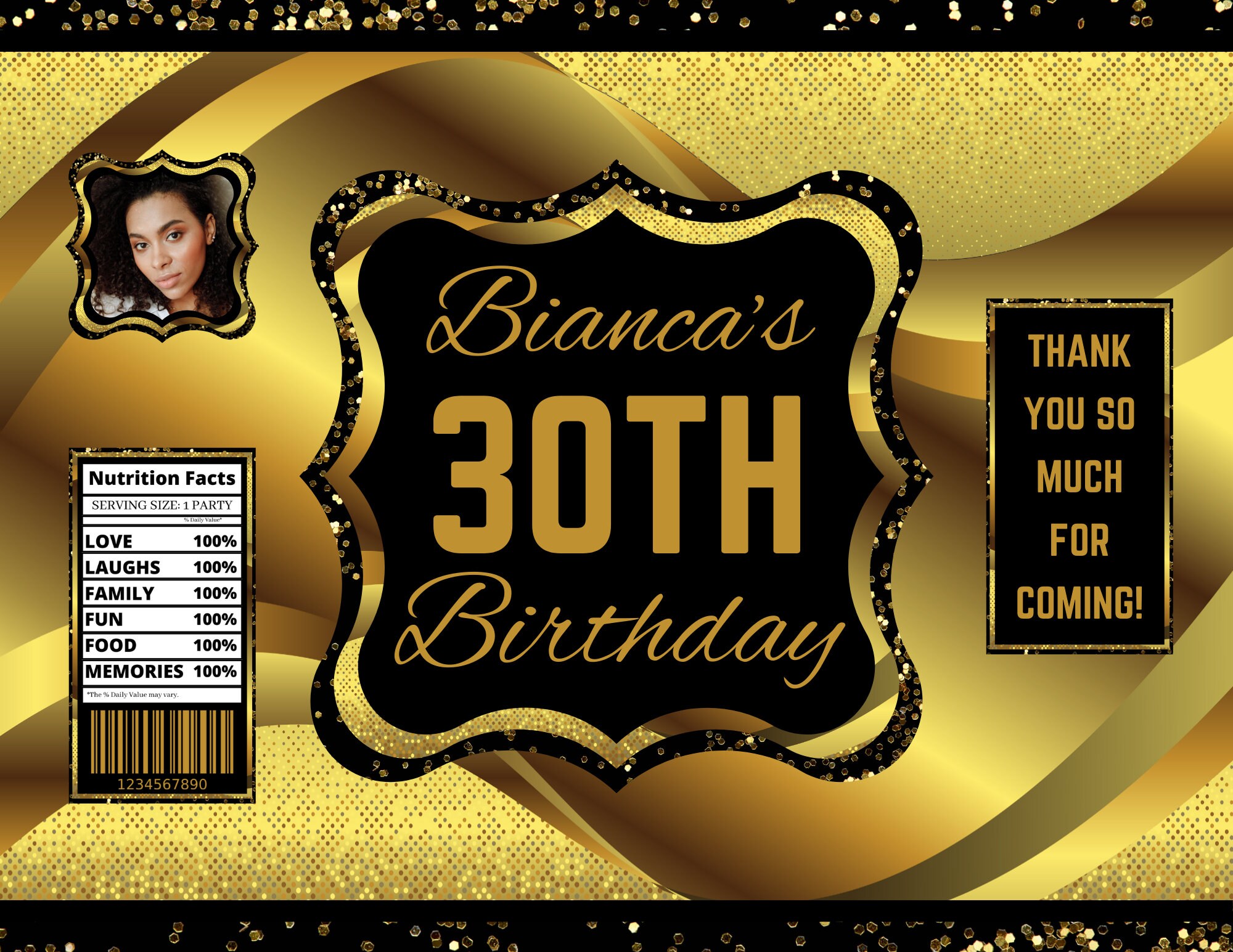 Black and Gold Glitter Birthday Party Template Bundle Gold - Etsy