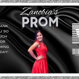 Black and Silver Prom Party Template Bundle, 2025 Prom Chip Bag & Water ...