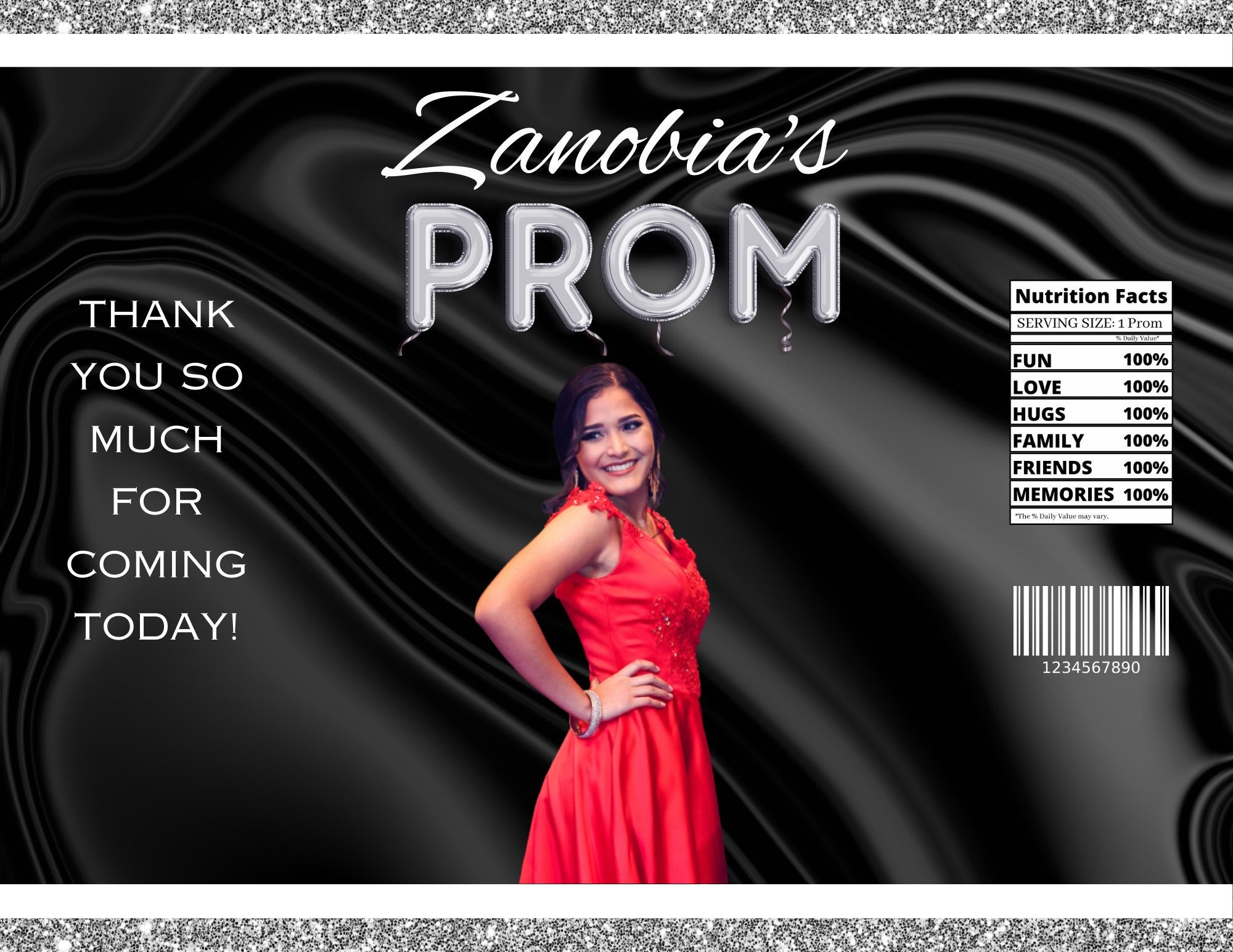 Black and Silver Prom Party Template Bundle, 2024 Prom Chip Bag & Water ...