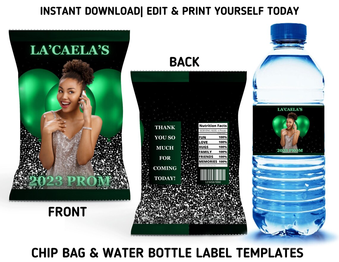 Black and Green Prom Party Template Bundle 2023 Prom Chip Bag - Etsy