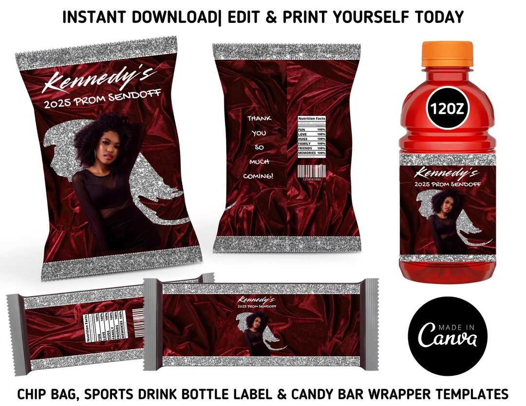Red/silver Prom Send off Chip Bag Bundle, 2025 Prom Send off Chip ...