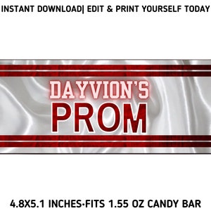 Red Prom Party Chip Bag, Water Bottle Labels & Candy Bar Wrapper ...