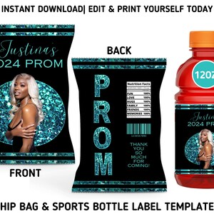 Blue Sparkle Prom Chip Bag & Sports Drink Label Template Bundle ...
