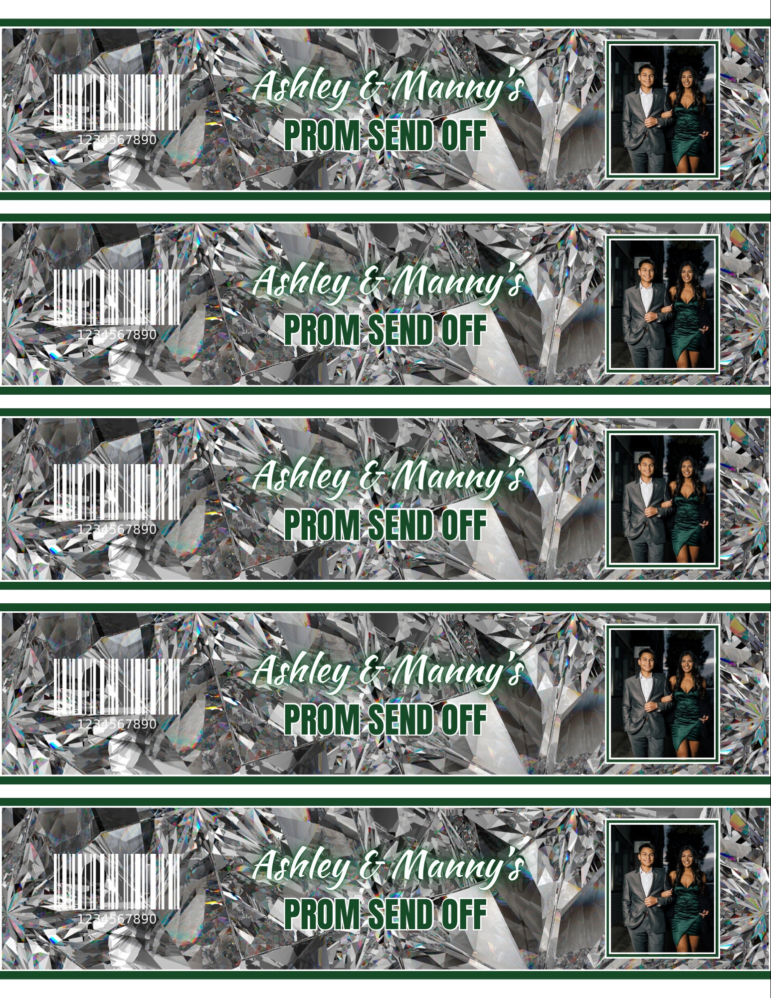 Green/diamond Prom Party Template Bundle, 2024 Prom Chip Bag & Water ...