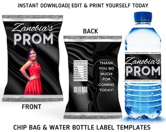 Black and White Prom Party Template Bundle, 2023 Glam Prom Chip Bag ...