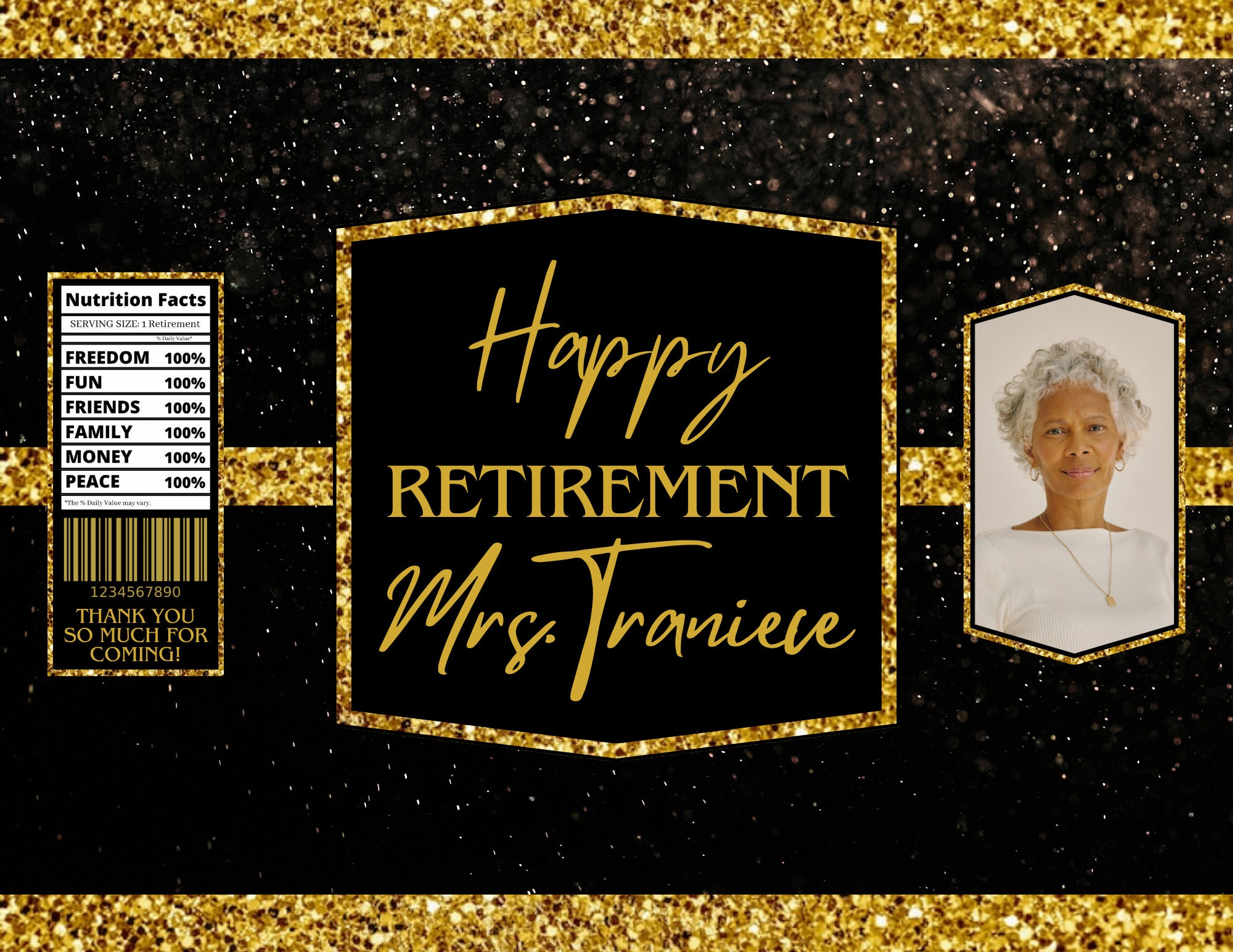 Gold Retirement Chip Bag & Water Bottle Label Templates, Printable Gold ...
