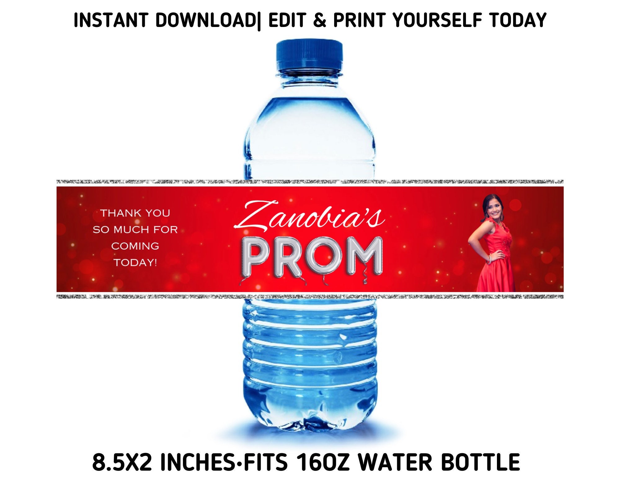 Red and Silver Prom Party Template Bundle, 2024 Prom Chip Bag & Water ...