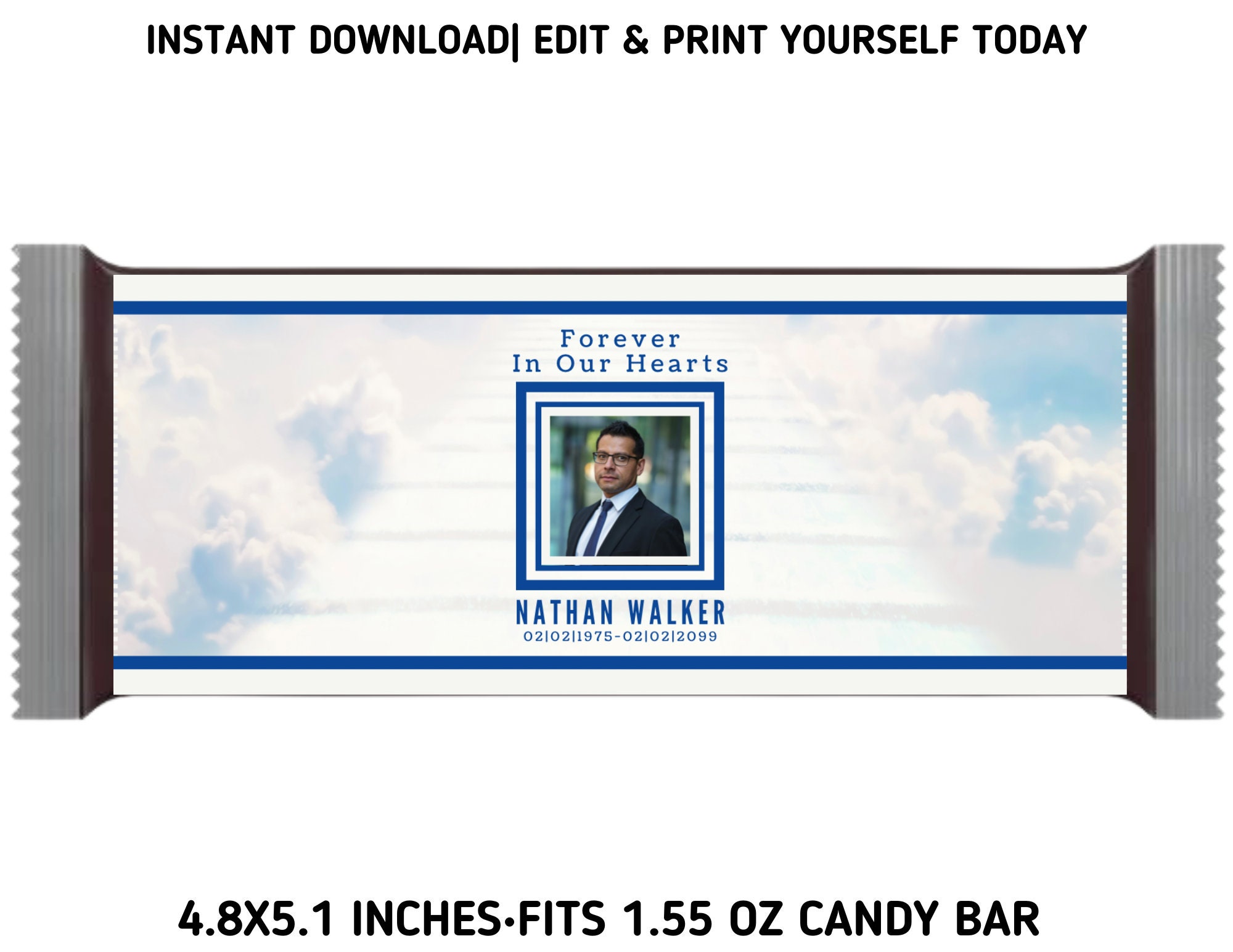Blue Clouds Funeral Chip Bag, Water Bottle Labels & Candy Bar Wrapper ...