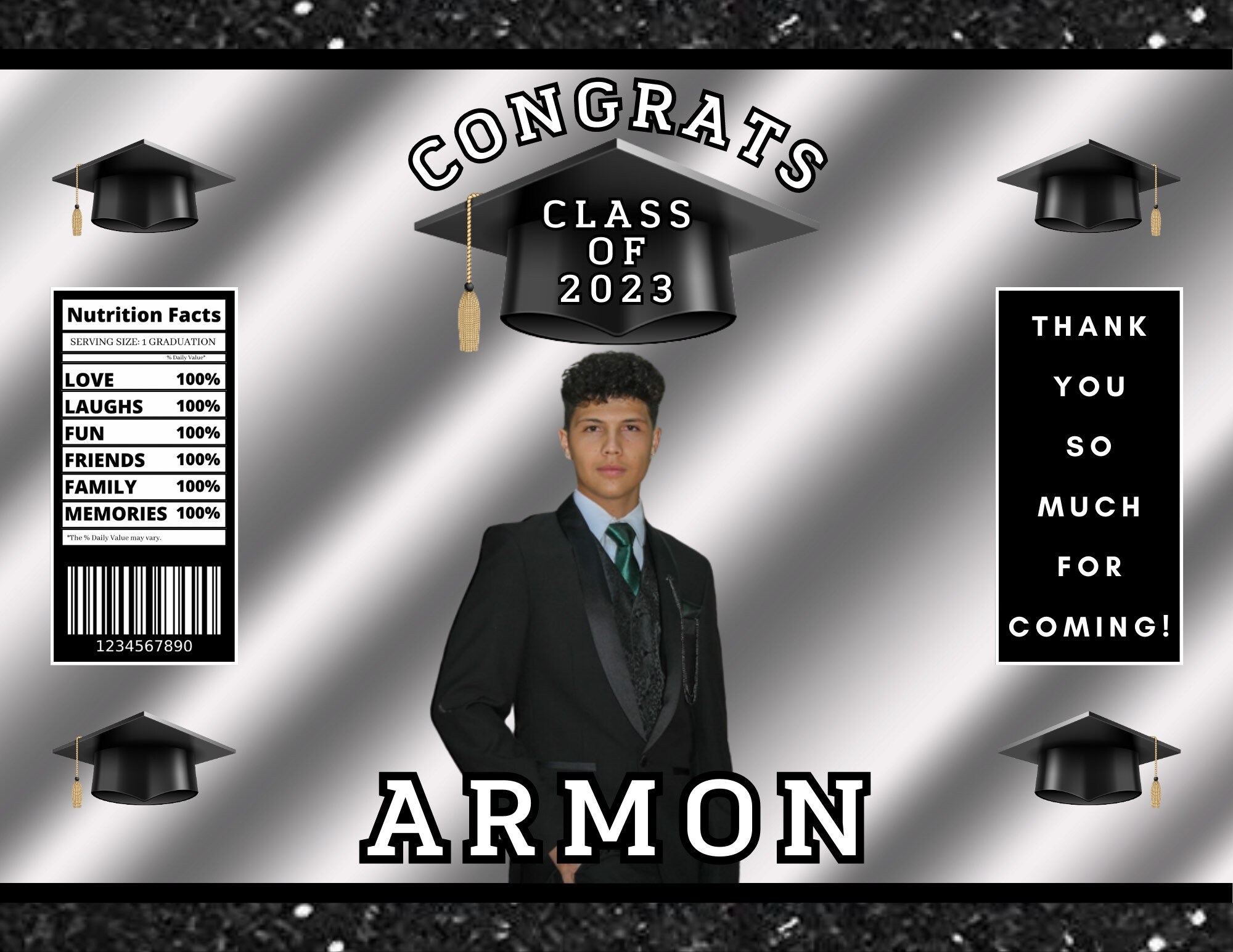 Black and Silver Graduation Party Template Bundle, Photo Grad Chip Bag ...