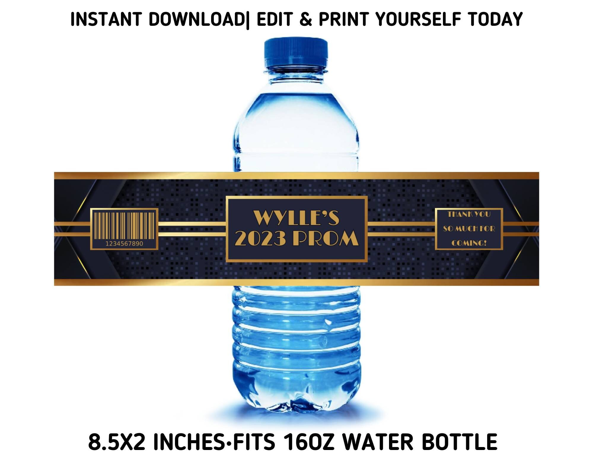 Blue and Gold Prom Chip Bag & Water Bottle Labels Templates - Etsy
