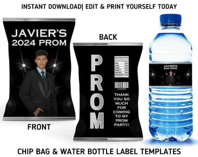 Black and White Prom Party Template Bundle, 2023 Glam Prom Chip Bag ...