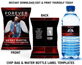 Blue and Black Funeral Template Bundle, Angel Wings Funeral Chip Bag ...