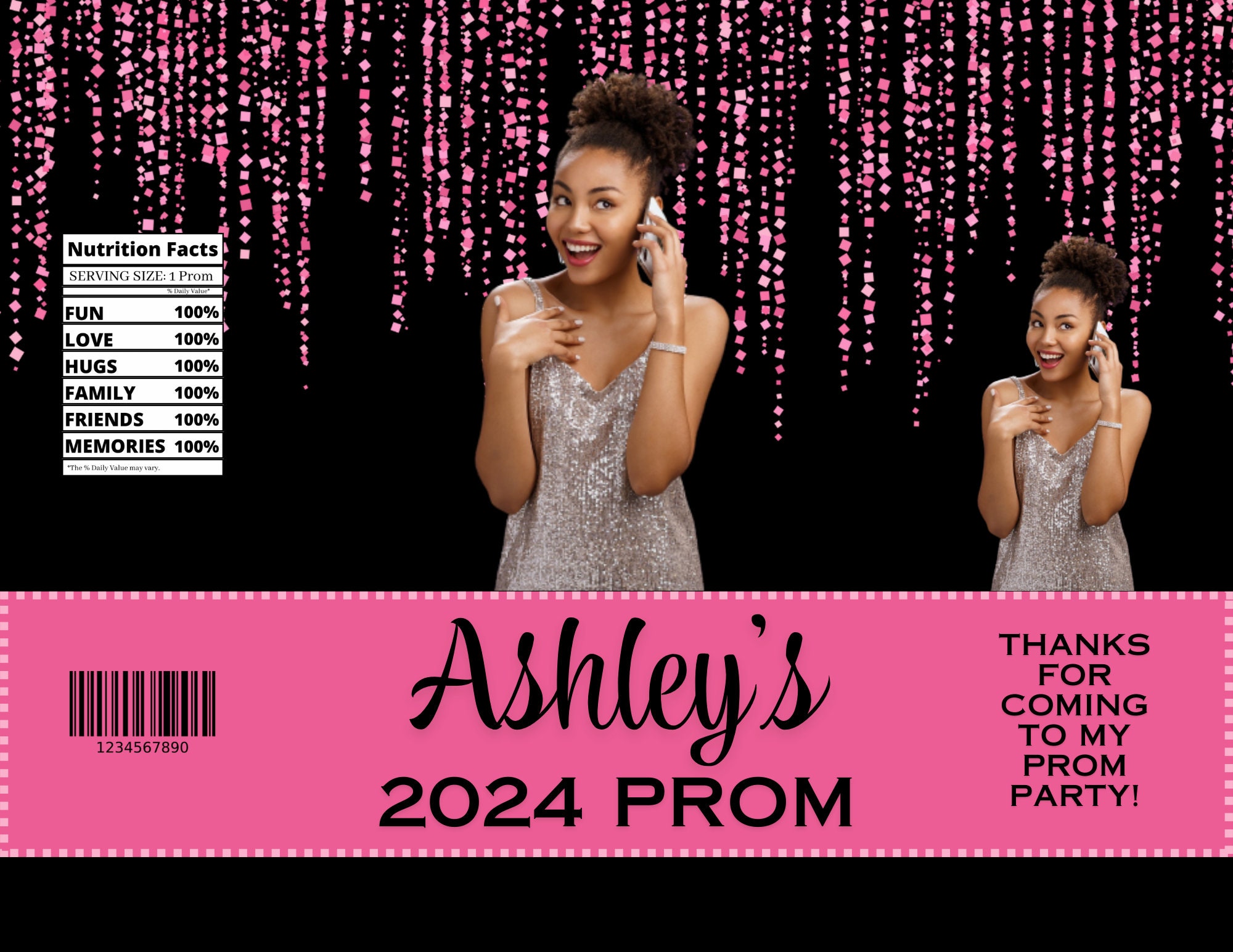 Pink Prom Party Template Bundle, 2024 Prom Chip Bag & Water Bottle ...