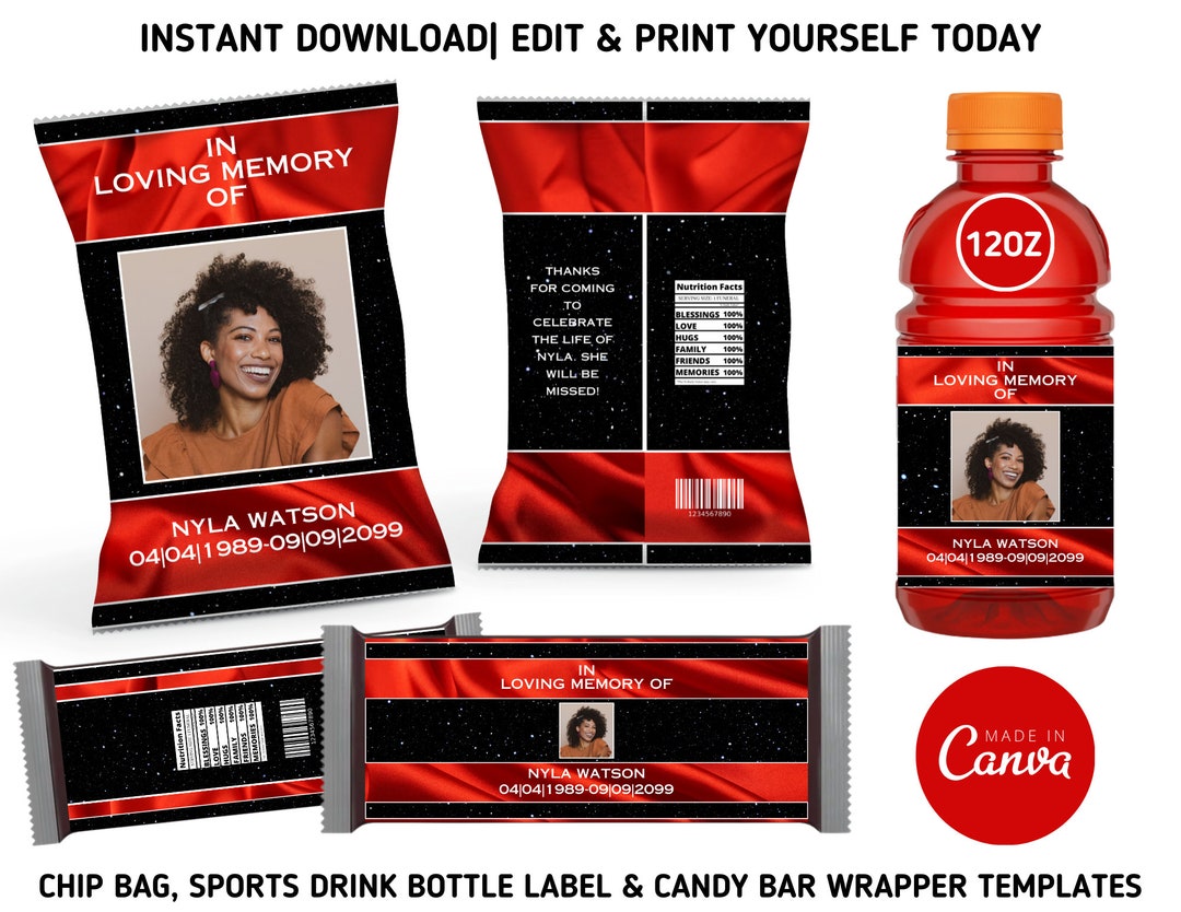 Red/stars Funeral Chip Bag Bundle, Clouds Funeral Chip, Sports Drink ...