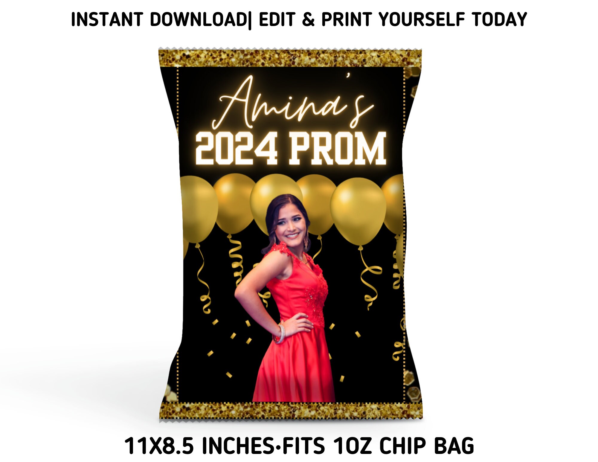 Gold/black Prom Chip Bag & Sports Drink Label Template Bundle ...