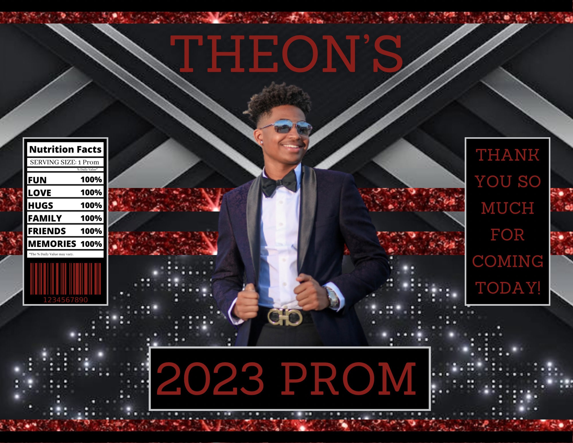 Black and Red Prom Party Template Bundle, 2023 Prom Chip Bag & Water ...