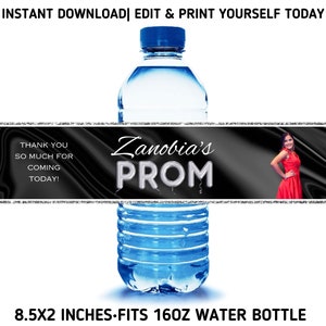 Black and Silver Prom Party Template Bundle, 2025 Prom Chip Bag & Water ...