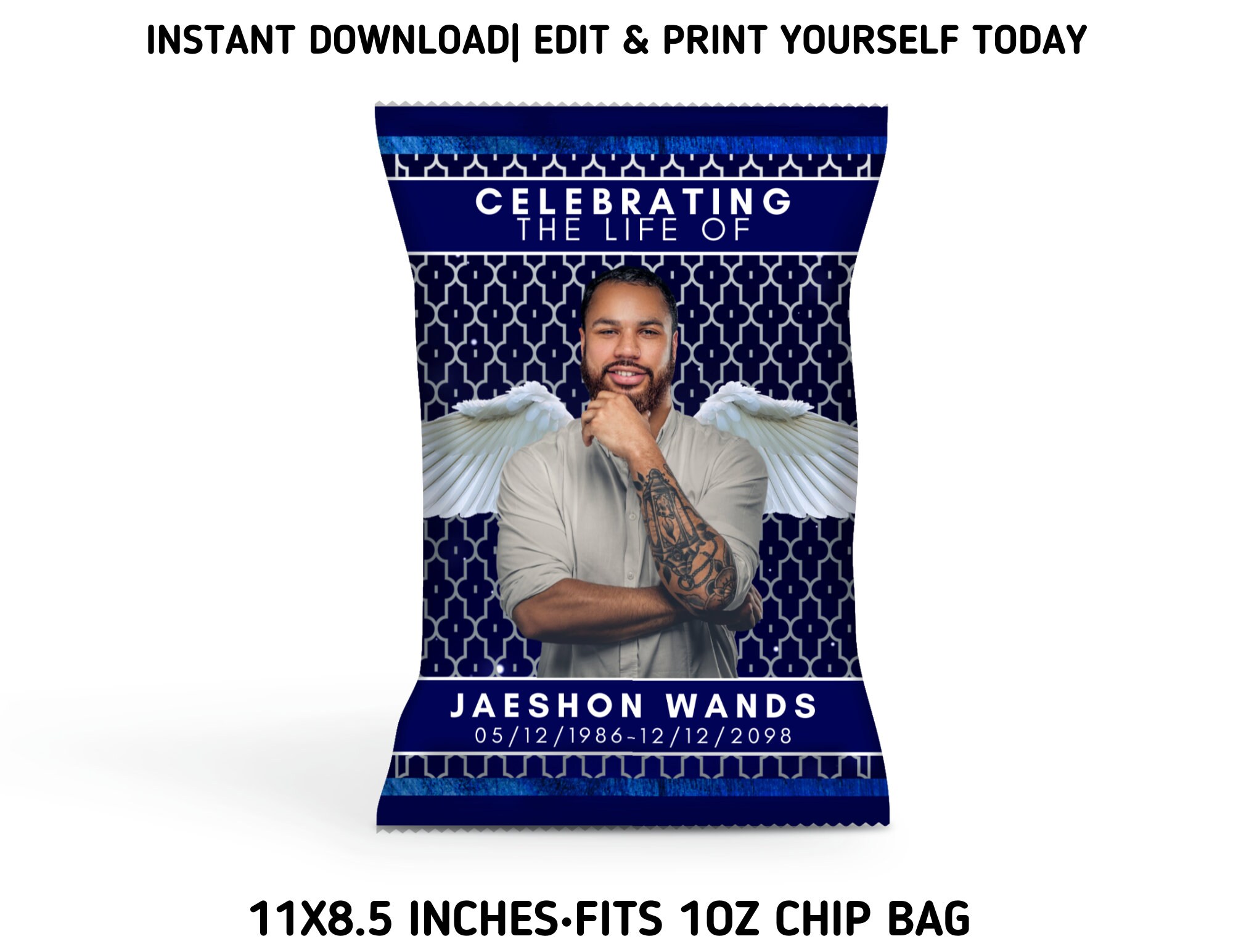 Blue Funeral Template Bundle, Blue Funeral Chip Bag & Water Bottle ...