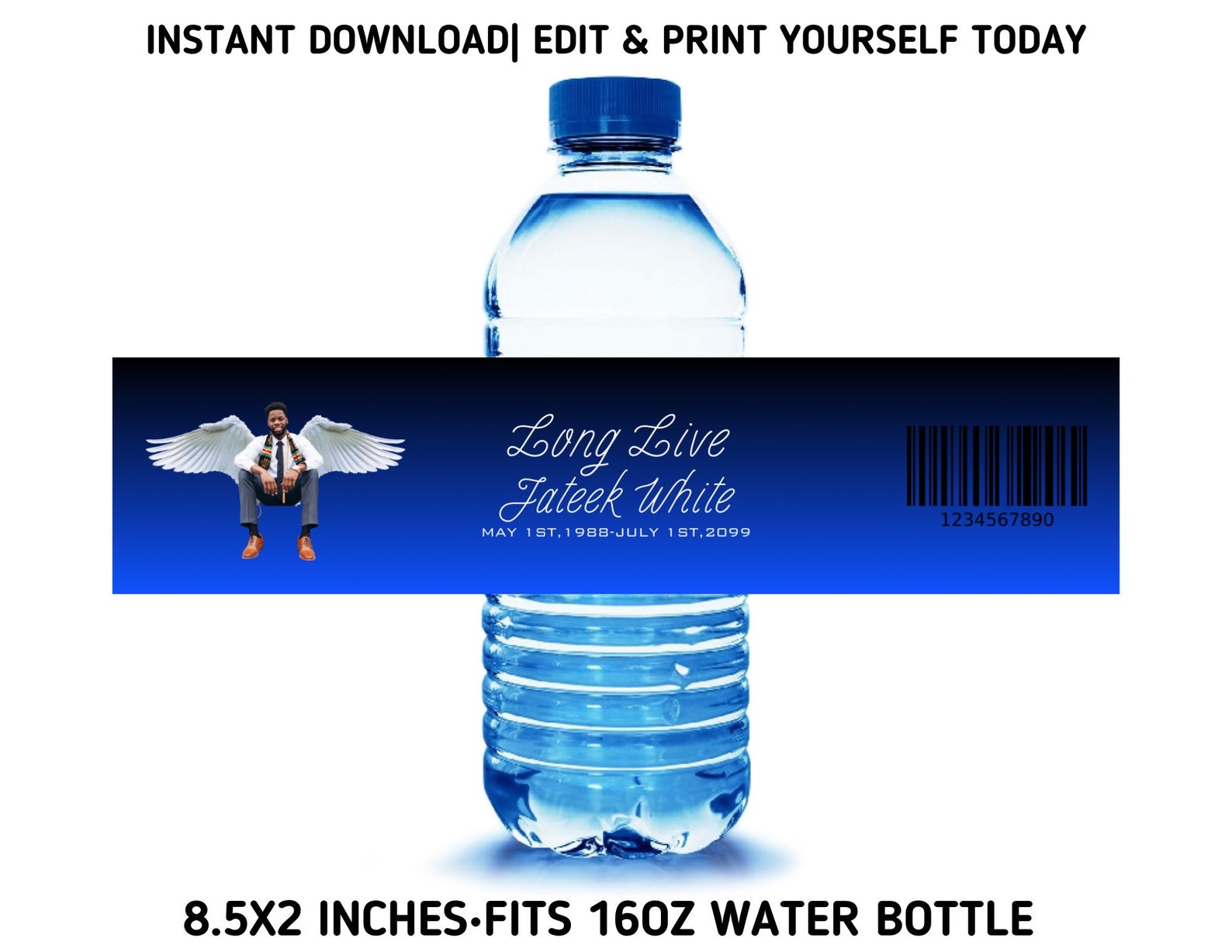 Blue and Black Funeral Template Bundle, Angel Wings Funeral Chip Bag ...