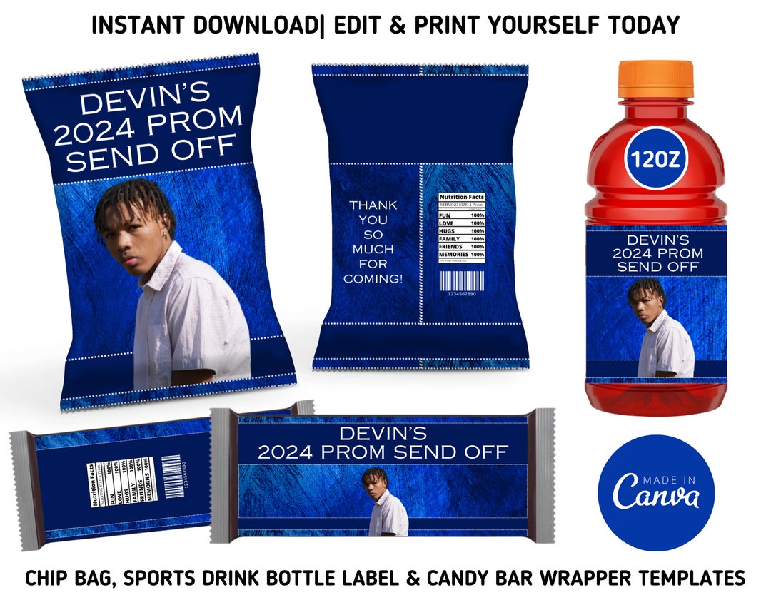 Blue Metallic Prom Send off Chip Bag Bundle, 2024 Prom Send off Chip ...