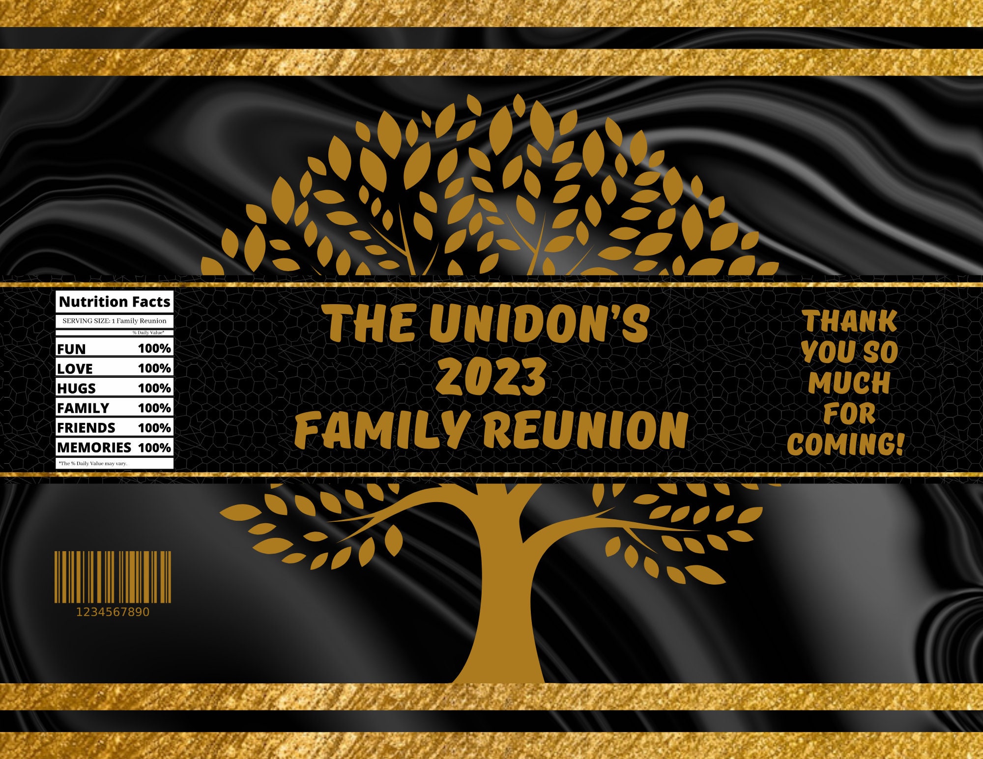 Black and Gold Family Reunion Chip Bag & Water Bottle Label Templates ...