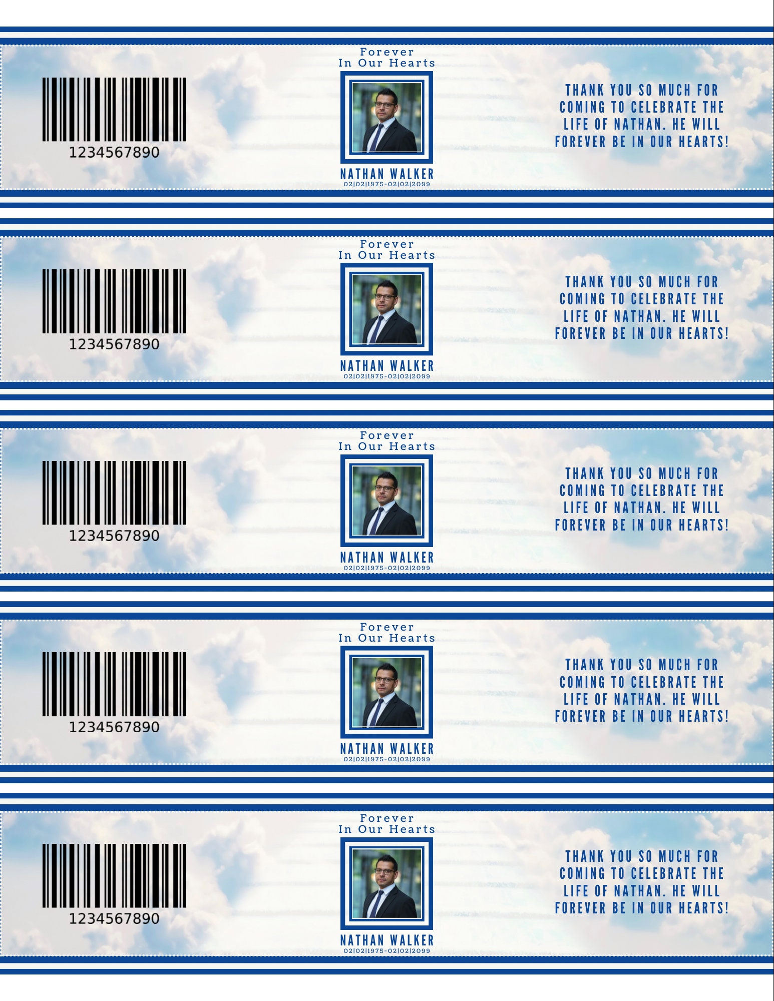 Blue Clouds Funeral Chip Bag, Water Bottle Labels & Candy Bar Wrapper ...