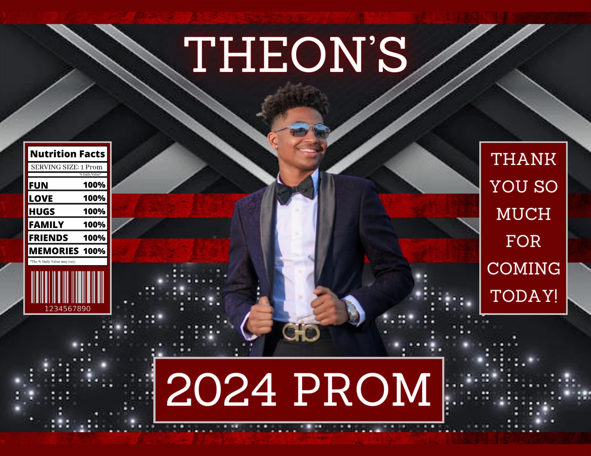 Black and Red Prom Party Template Bundle, 2024 Prom Chip Bag & Water ...