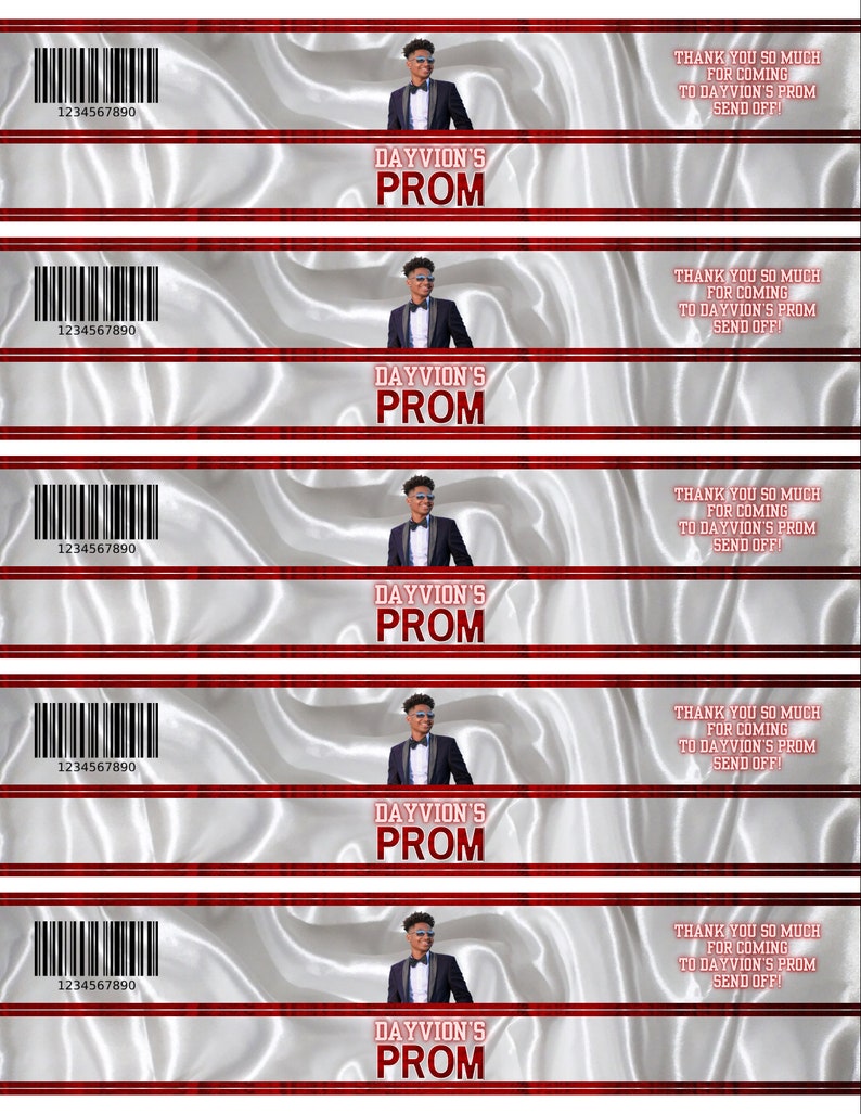 Red Prom Party Chip Bag, Water Bottle Labels & Candy Bar Wrapper ...