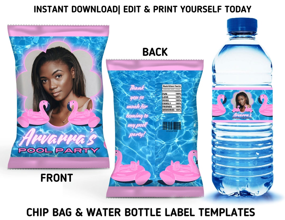 Pool Party Chip Bag, Pool Party Water Labels, Pool Party Template ...