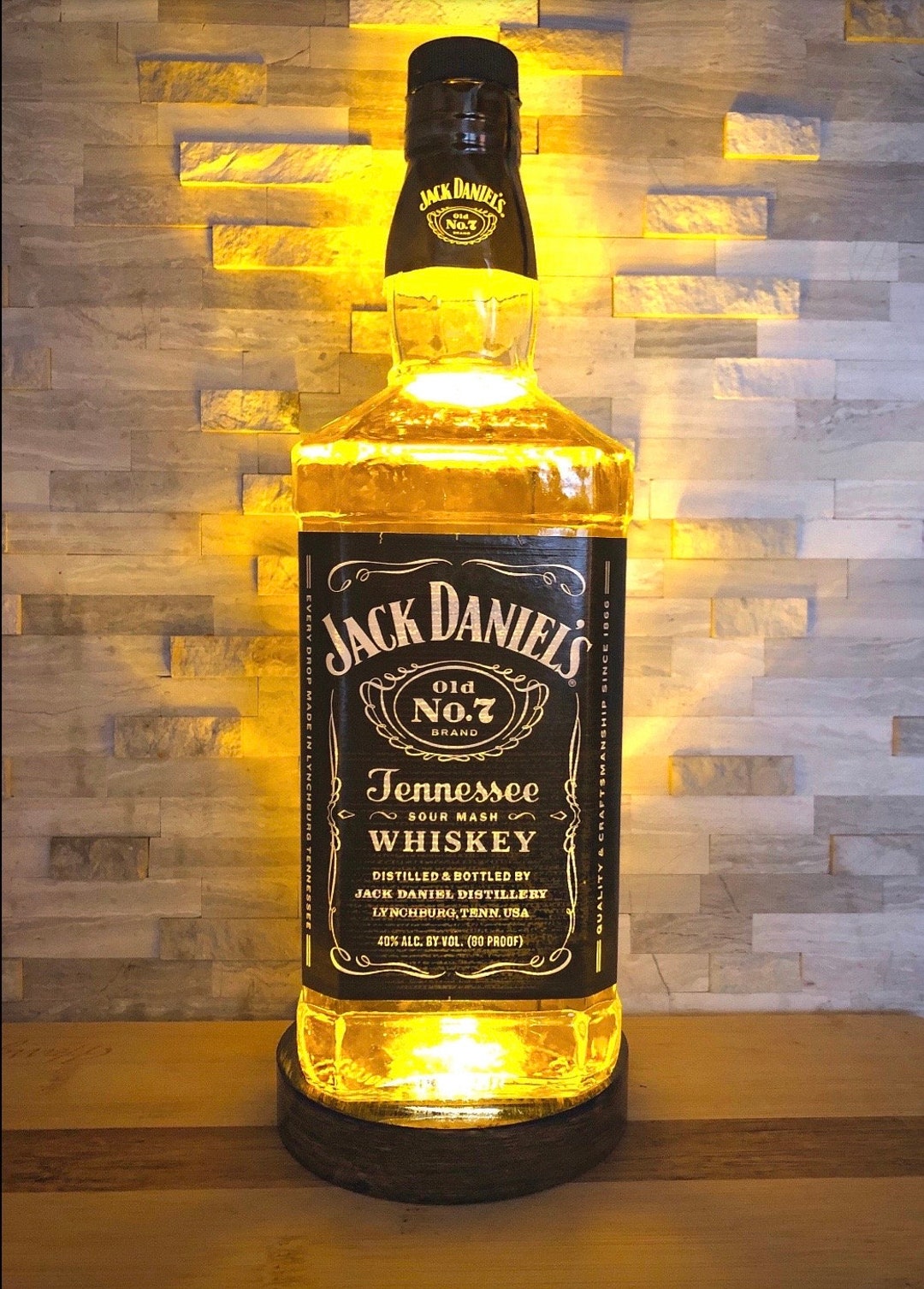 JACK DANIELS LAMP handmade Liquid Bottle Lamp W/ Charred Wood Base - Etsy
