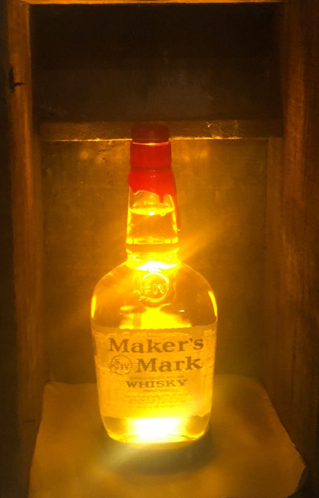 MAKER’S MARK LAMP -handmade Liquid Bottle Lamp W/ Charred Wood Base (1 ...