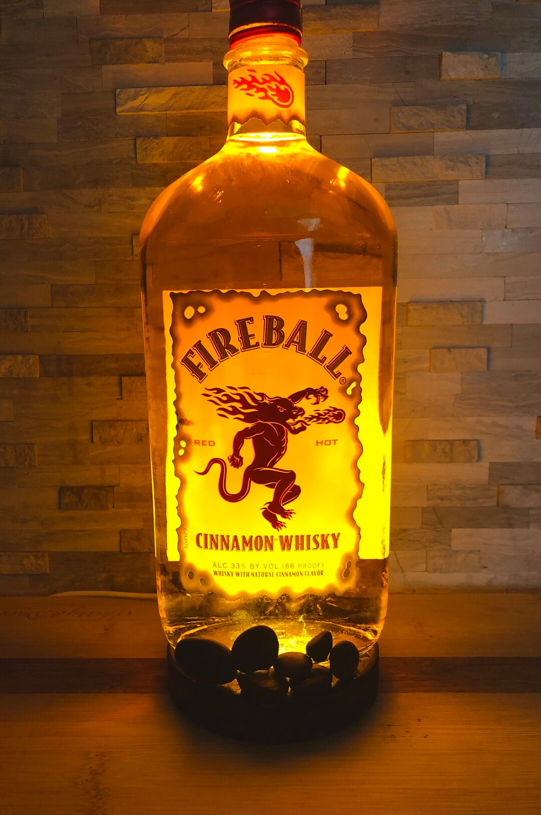 FIREBALL Whiskey Lamp - Handmade Liquid Bottle Lamp With Charred Wood ...