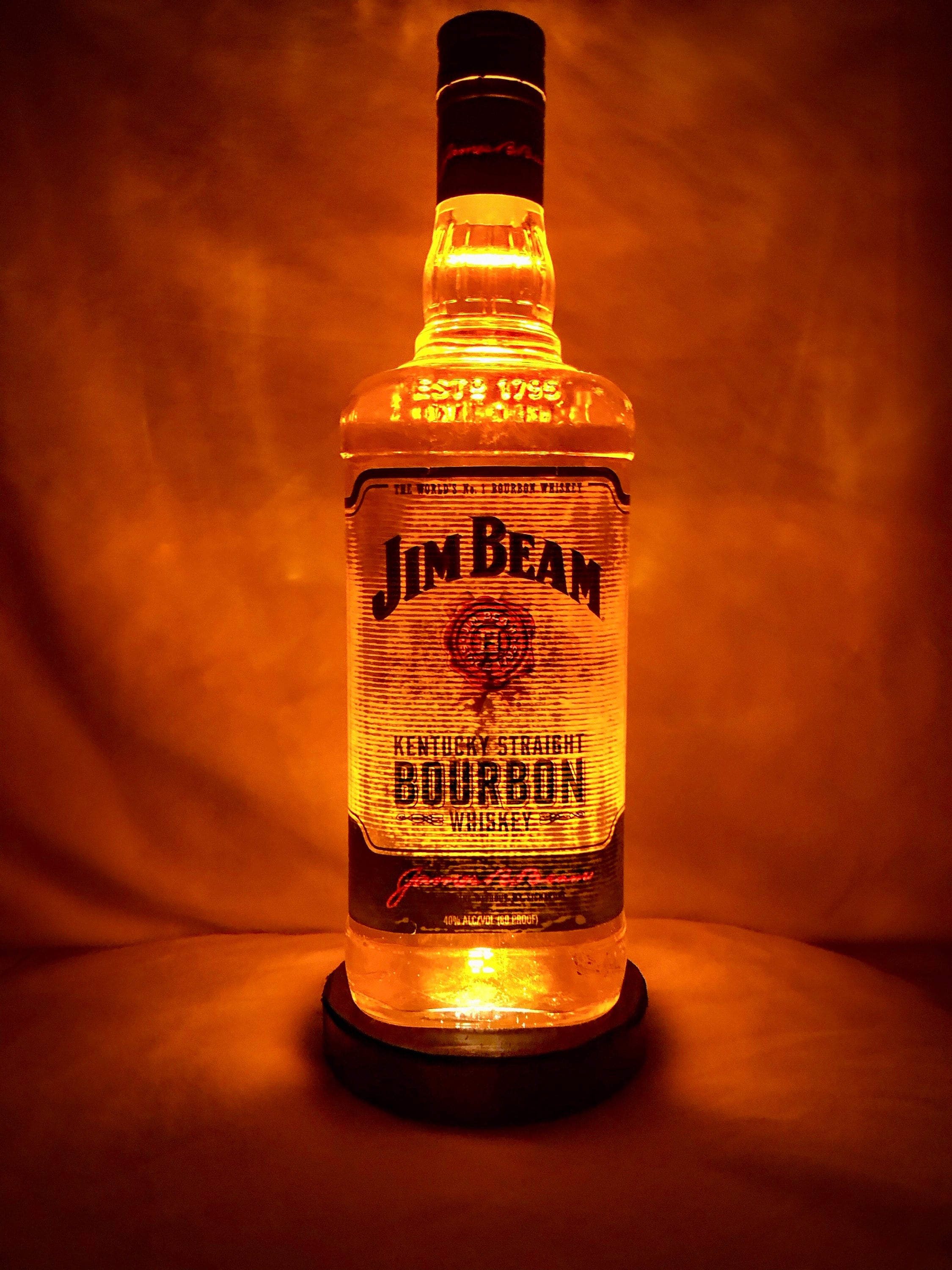 JIM BEAM LAMP Handmade Liquid Bottle Lamp W/ Charred Wood Base - Etsy