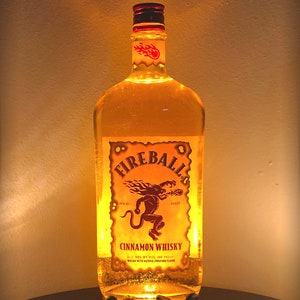 FIREBALL Whiskey Lamp - Handmade Liquid Bottle Lamp With Charred Wood ...