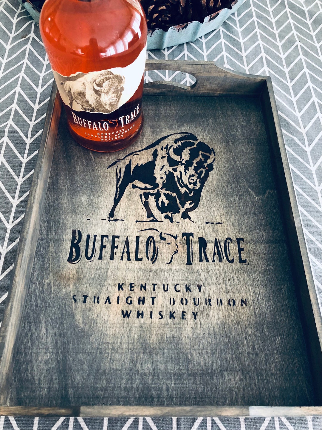Buffalo Trace Handmade Wood Burned Decorative Tray aged Carbon Gray - Etsy
