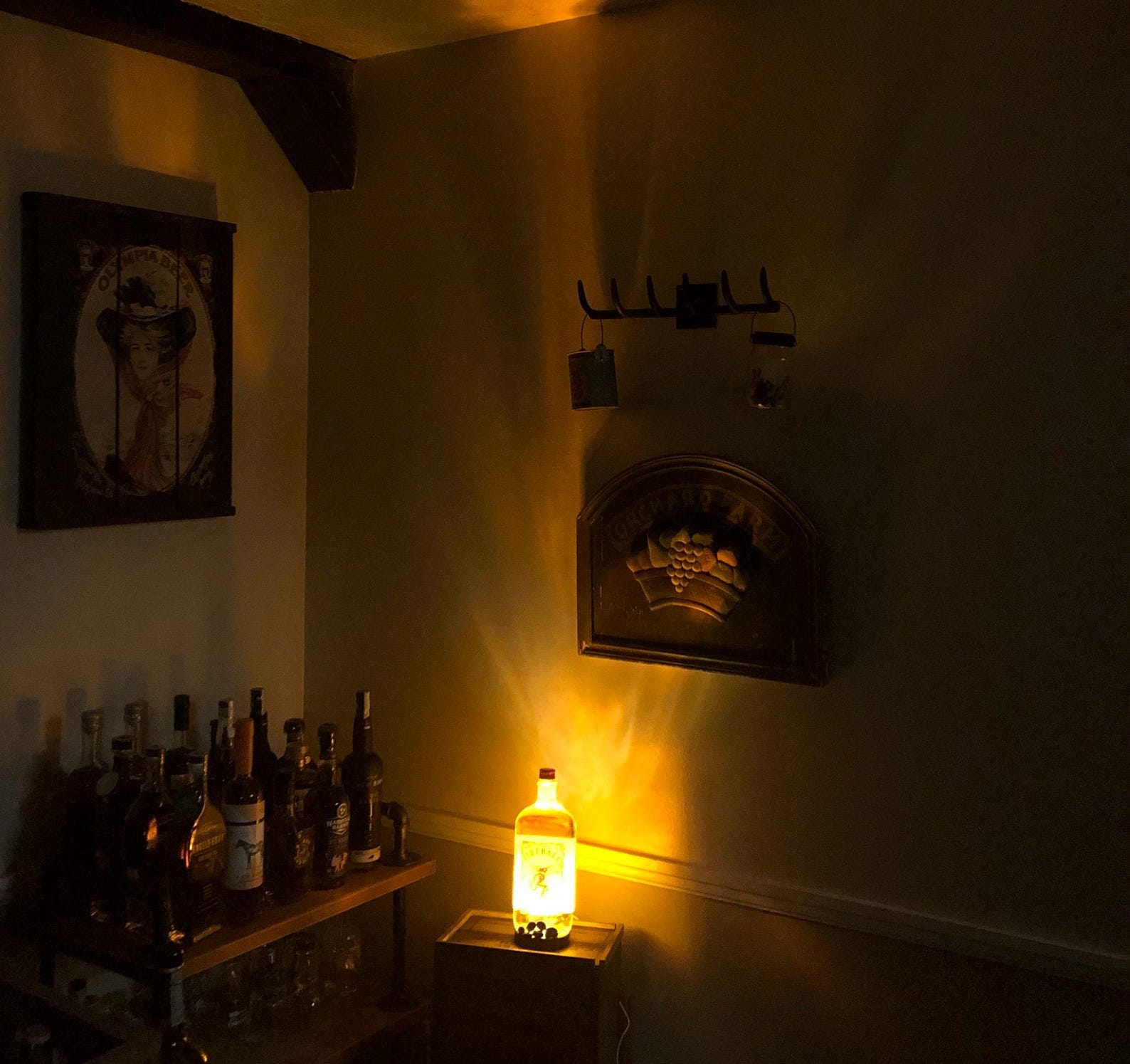 FIREBALL Whiskey Lamp - Handmade Liquid Bottle Lamp With Charred Wood ...