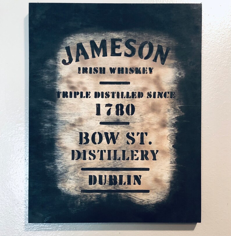 JAMESON Irish Whiskey Handmade Wood Burned Sign in Black Char - Etsy