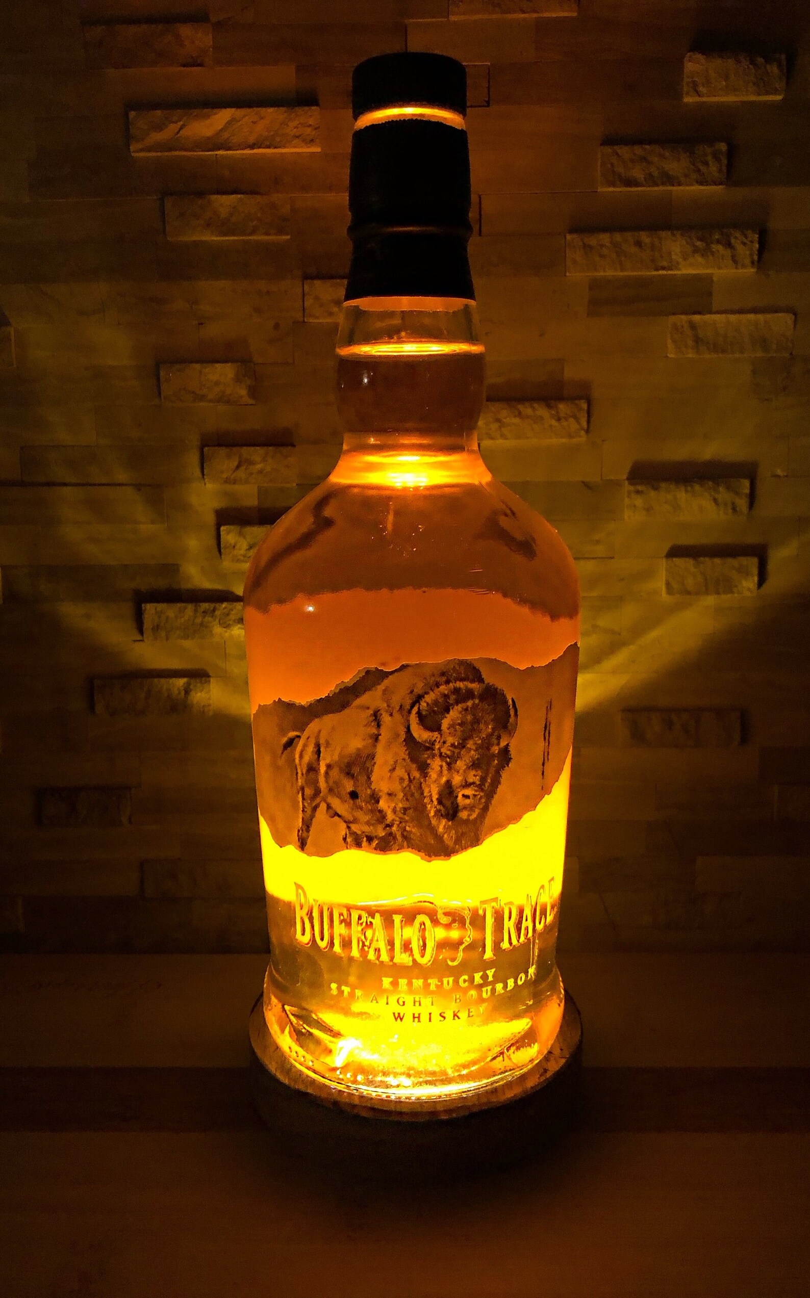 BUFFALO TRACE Lamp - Handmade Liquid Bottle Lamp W/ Charred Wood Base ...