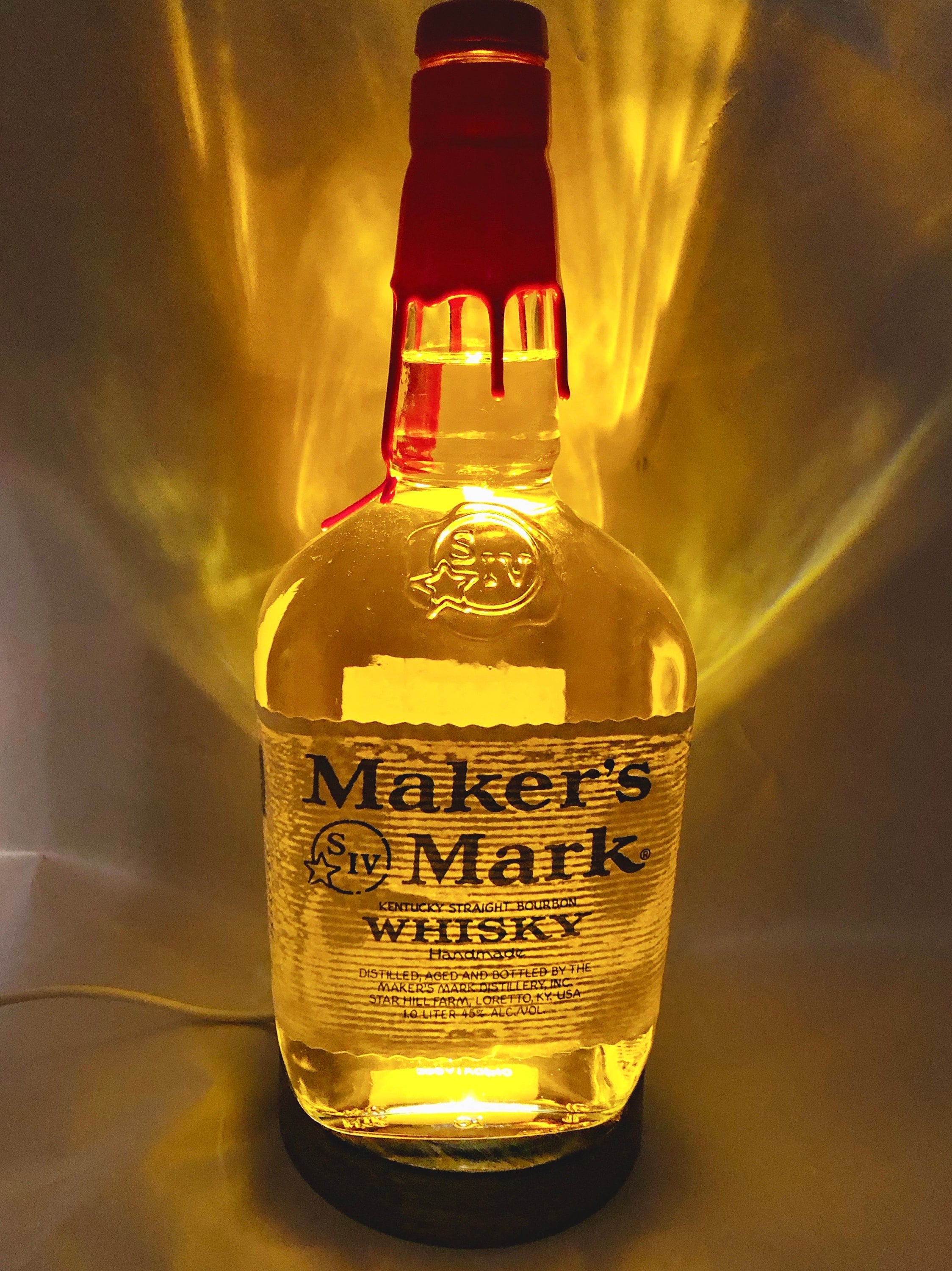 MAKER’S MARK LAMP -handmade Liquid Bottle Lamp W/ Charred Wood Base (1 ...
