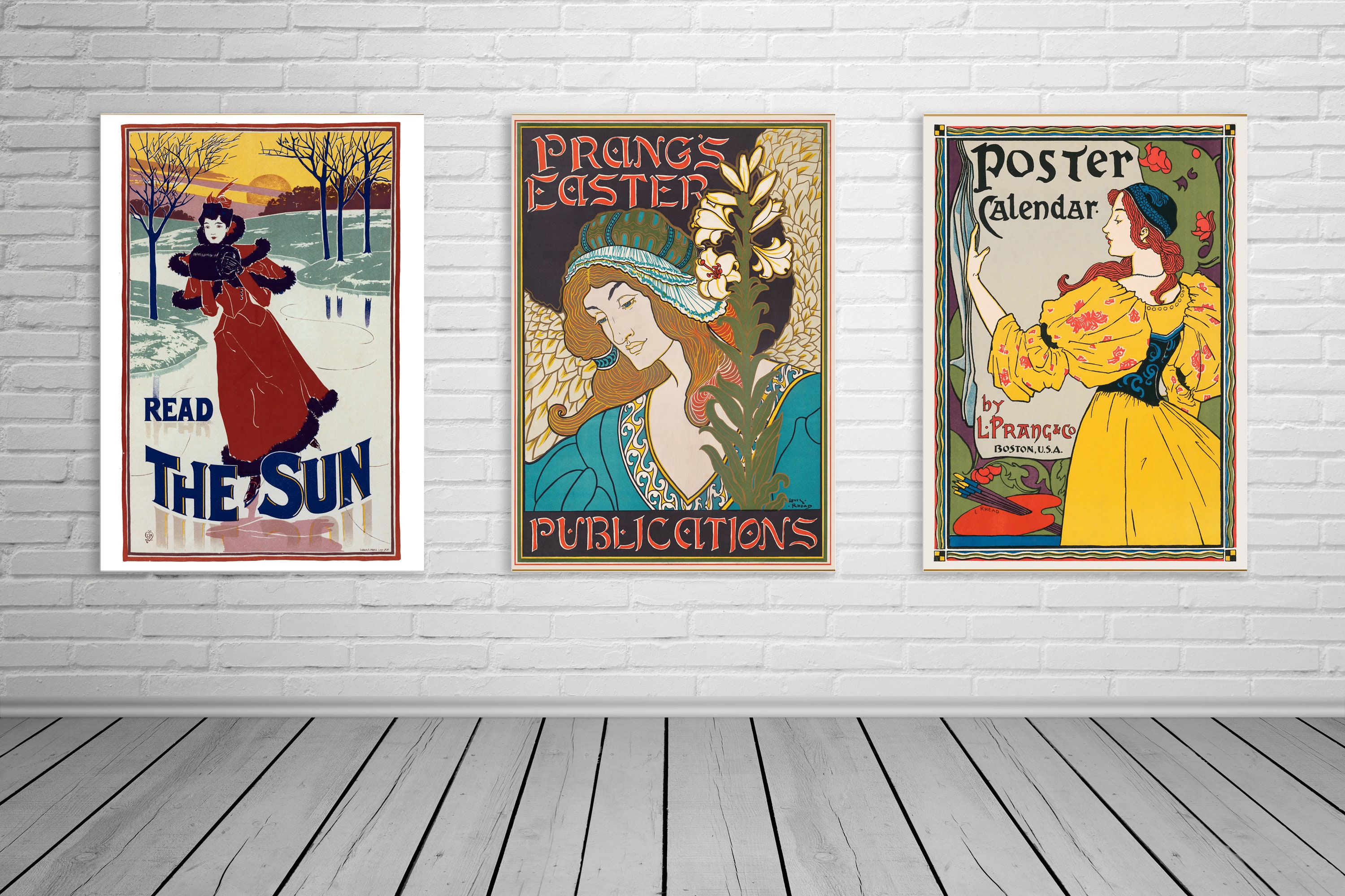 Set of Three Art Nouveau Posters Vintage Poster Tryptic Louis Rhead ...
