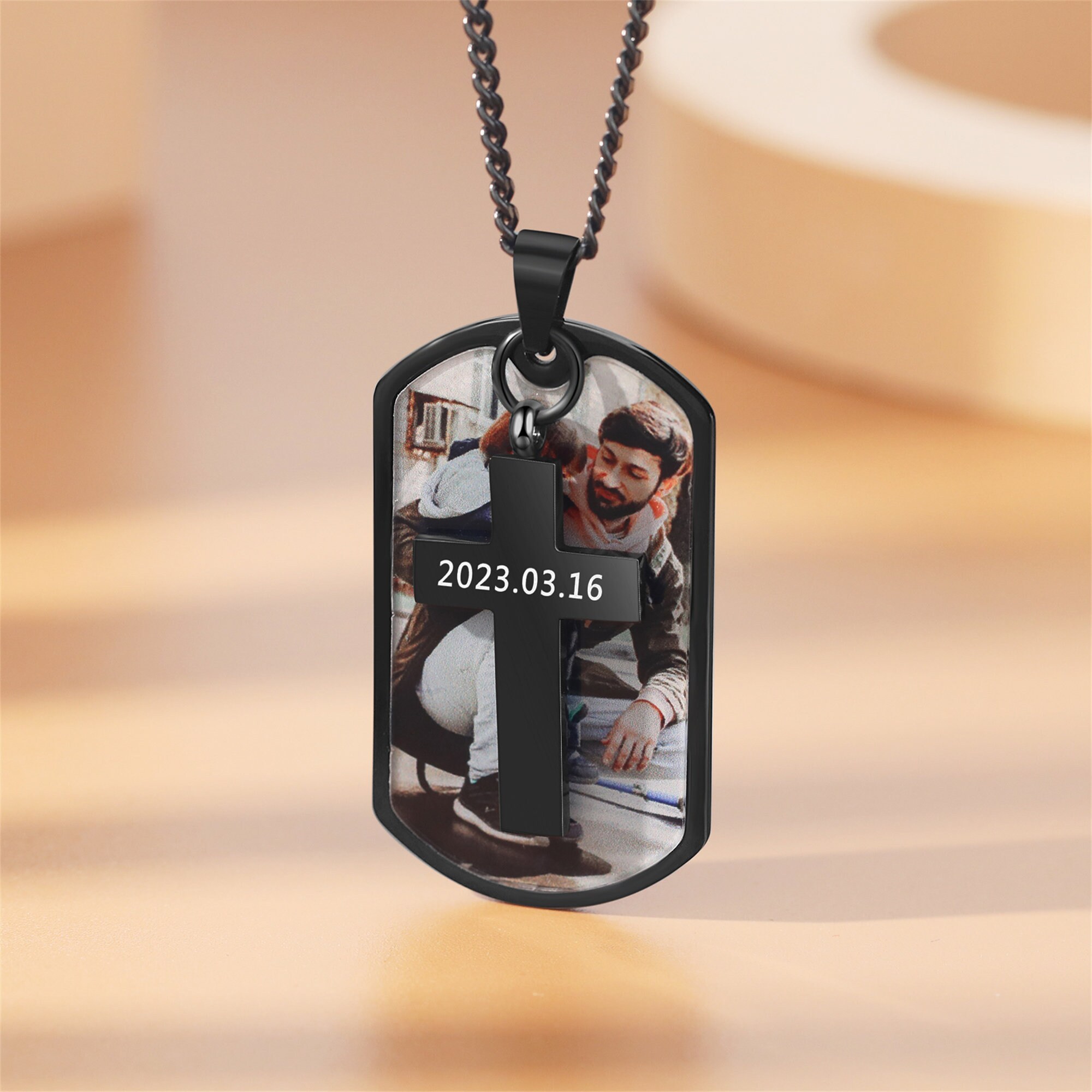 Personalized Necklace for Men Custom Photo and Engraving - Etsy