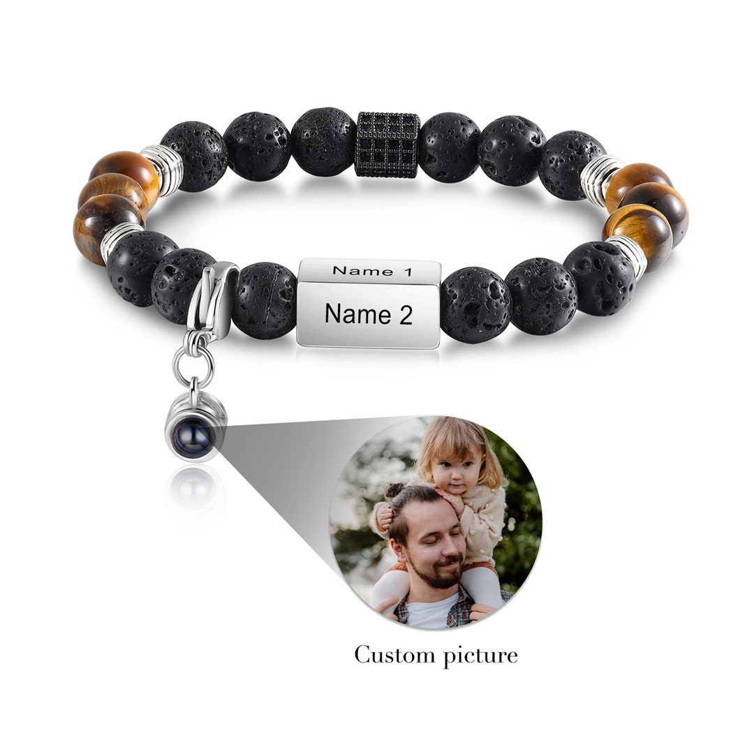 Photo Projection Lava Stone Beads Braceletnatural Beads - Etsy