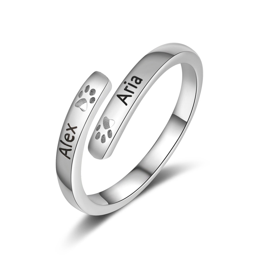 Personalized Cat Paw Ring for Her, Custom Name Ring, Engraved Couple ...