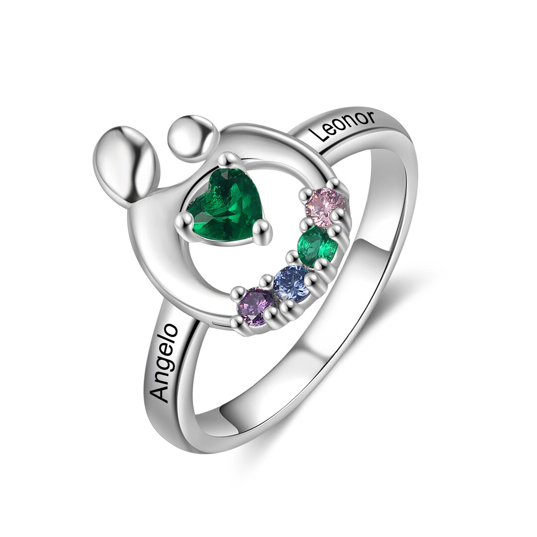 Custom 2-5 Birthstones Ring for Her, Personalized Family Ring, Mother ...