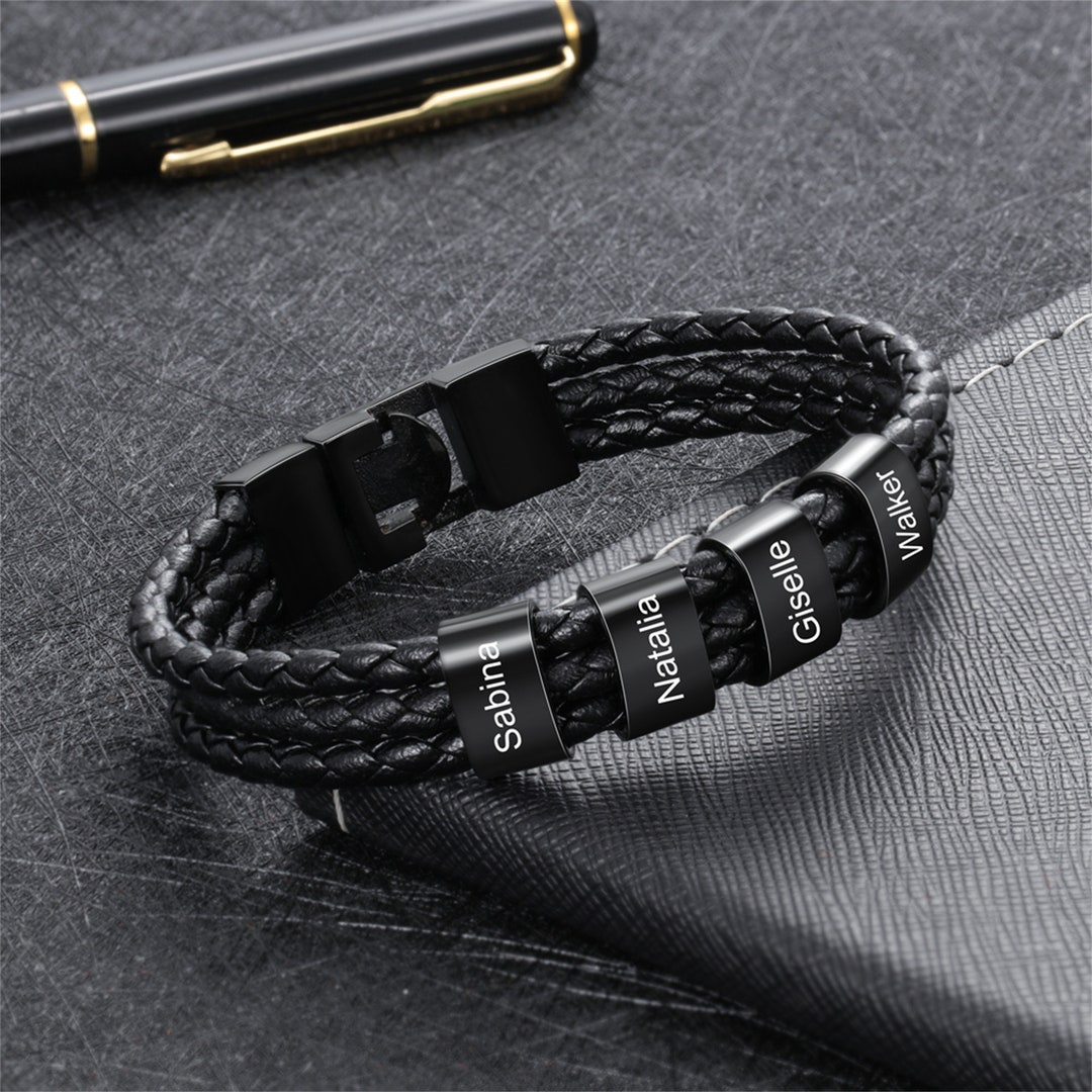 Personalized Leather Bracelet for Men,custom 2-8 Family Names Bracelet ...