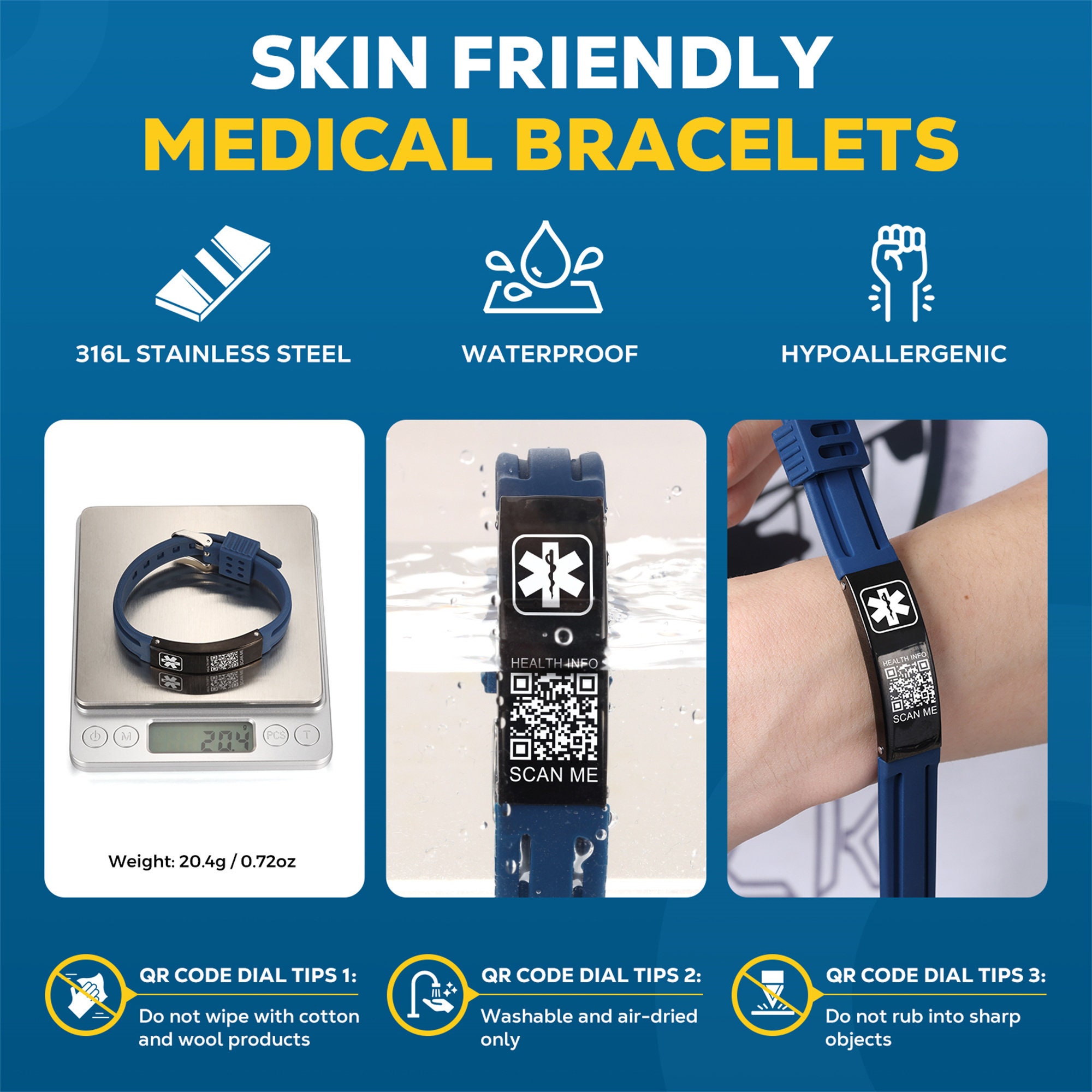 QR Code Medical Alert Bracelet Waterproof ID Bracelet - Etsy QR Code Medical Alert Bracelet Waterproof ID Bracelet - Etsy