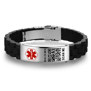 Medical Alert Bracelet With QR Code, Medical ID Bracelet, Silicone ...
